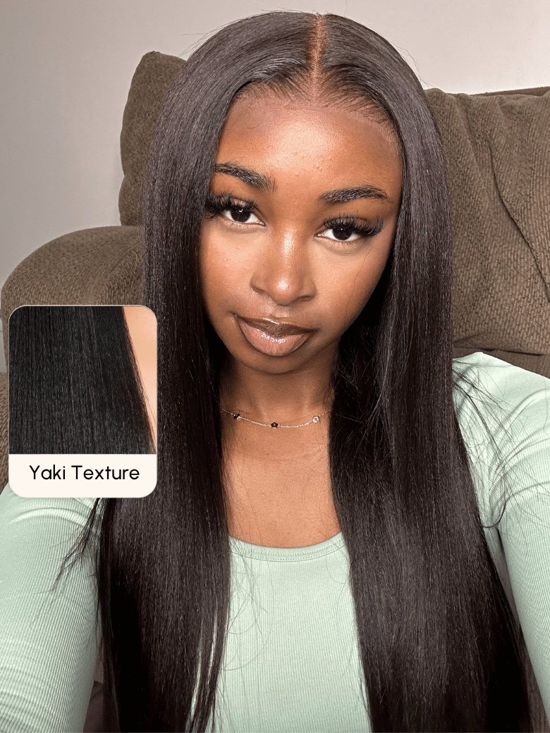 UNice Bye Bye Knots Wig 7x5 Glueless Lace Black Yaki Wig With Bleached ...
